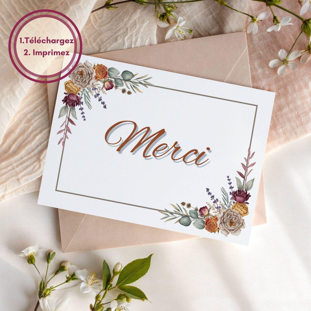 Instantly Printable French Thank You Cards With Autumn Flowers and ...