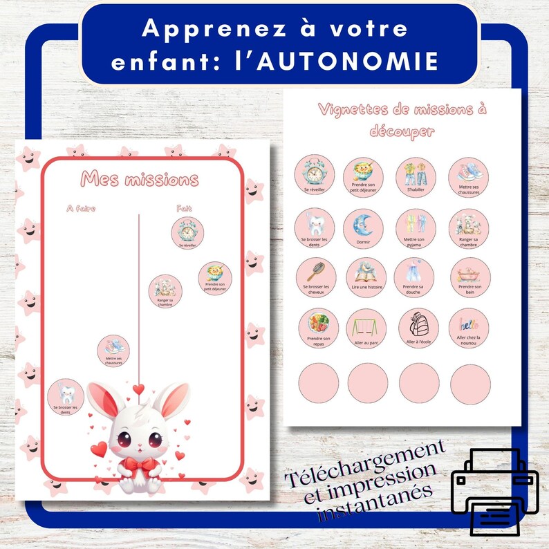 Rabit French Routines Chart Missions, Montessori Routine, Learning ...
