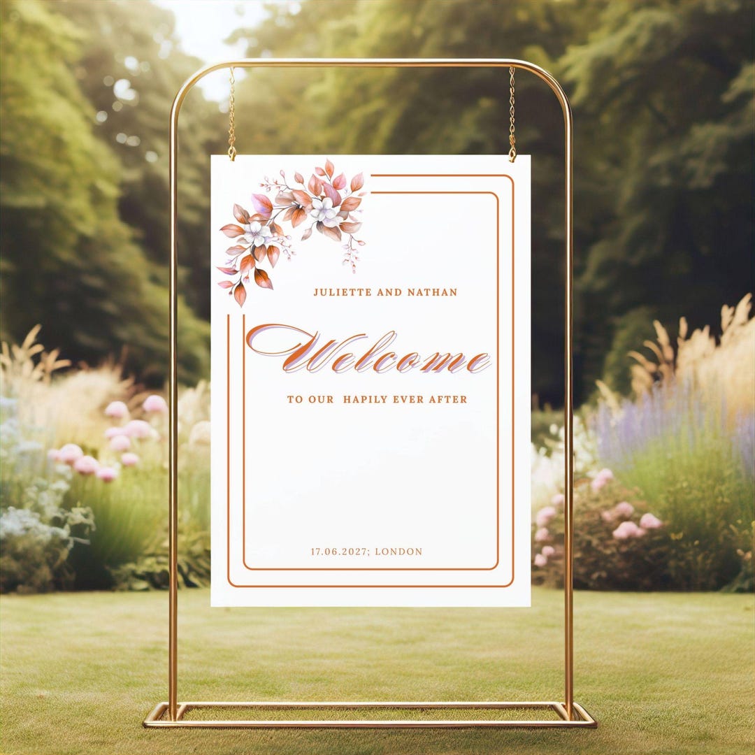 Customizable Welcome Sign With White Flowers and Orange Leaf for ...
