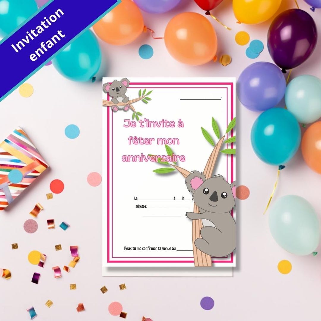 French Child Birthday Invitation, Cute Koala Child Birthday Card, Cute ...