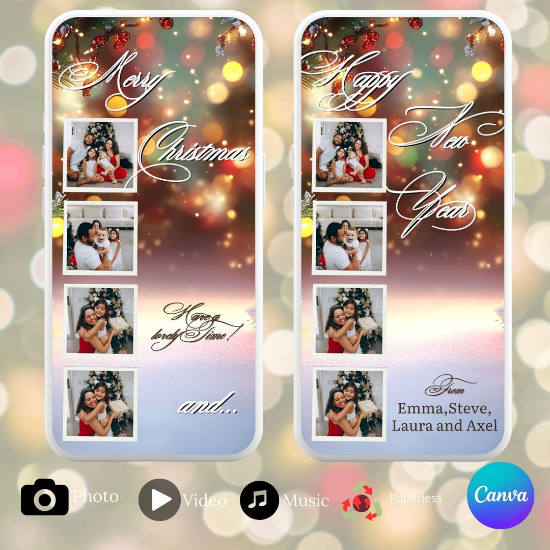 Customizable Animated Christmas Card, Virtual New Year's Card, Digital ...