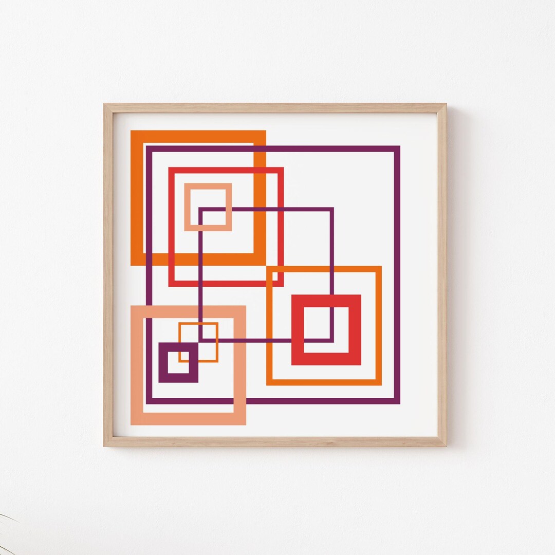 Red Square Geometric Poster, Geometric Wall Art Decoration, Aesthetic ...