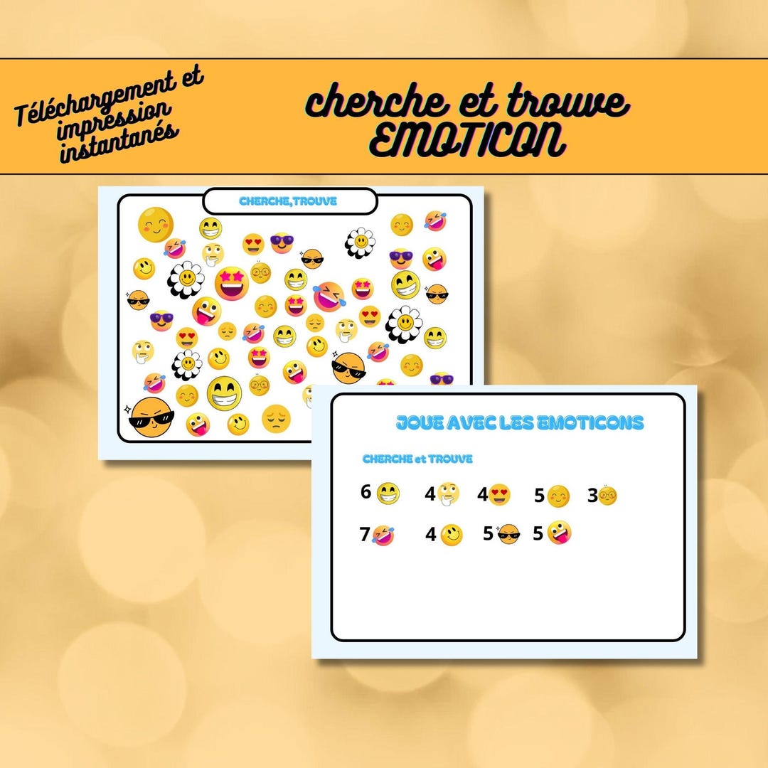 Seek and Find or I Spy Emoticon, Printable Games for Children, Party ...