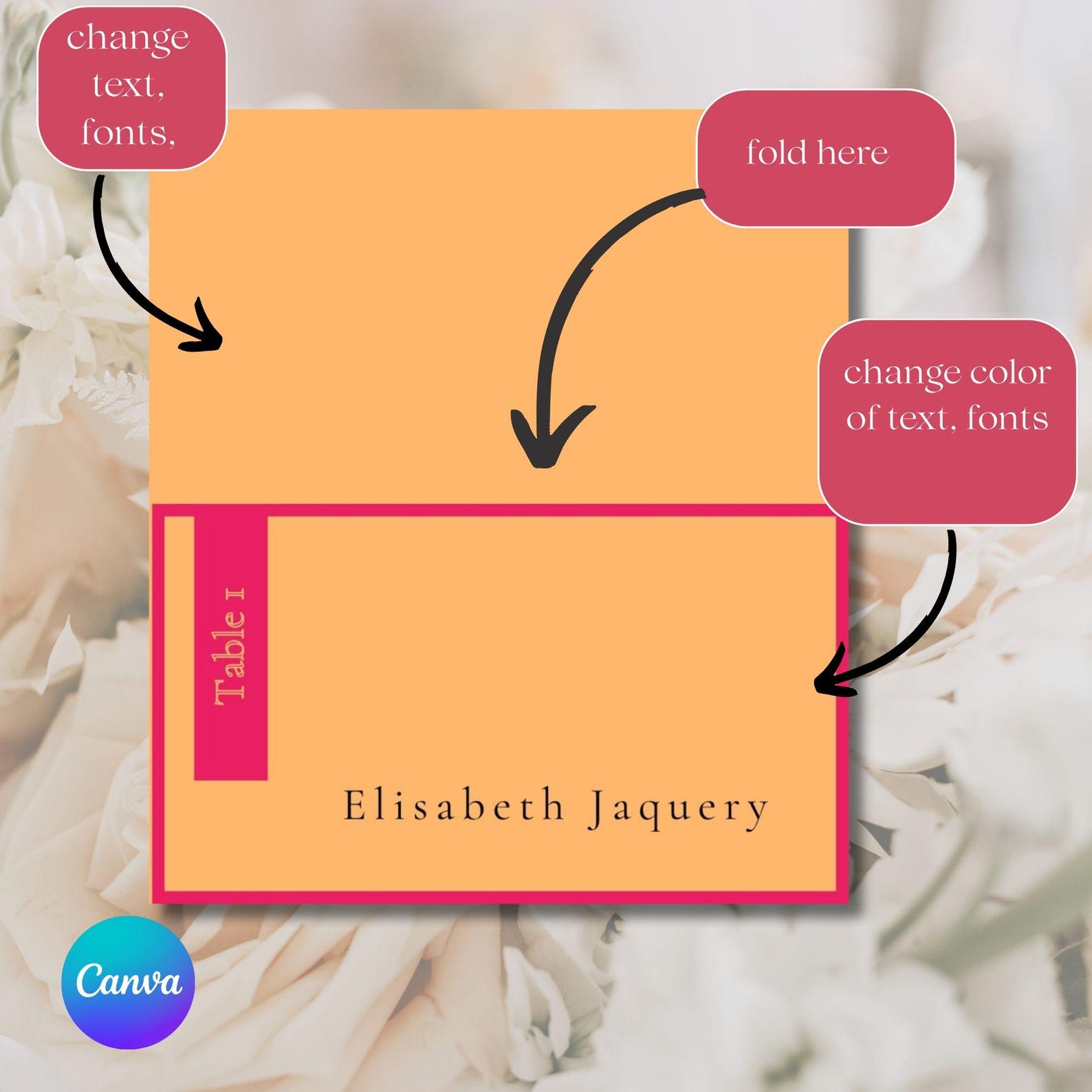 Colorful Printable Place Card Template: DIY Editable Personalized ...