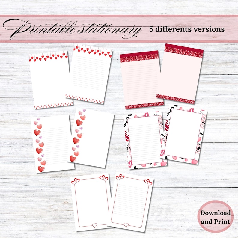 Printable Valentine's Day Stationery, Printable Letter Paper, Hearts ...