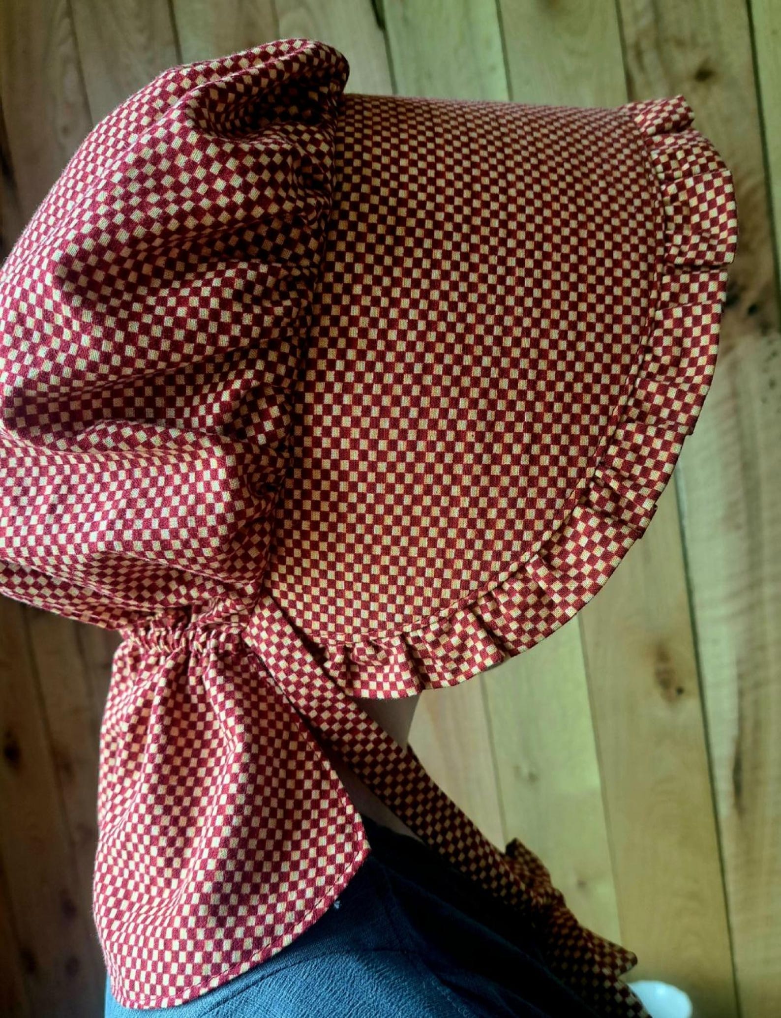 Womens Girls Cotton Sunbonnet. Red Checkered Pioneer Prairie Bonnet - Etsy