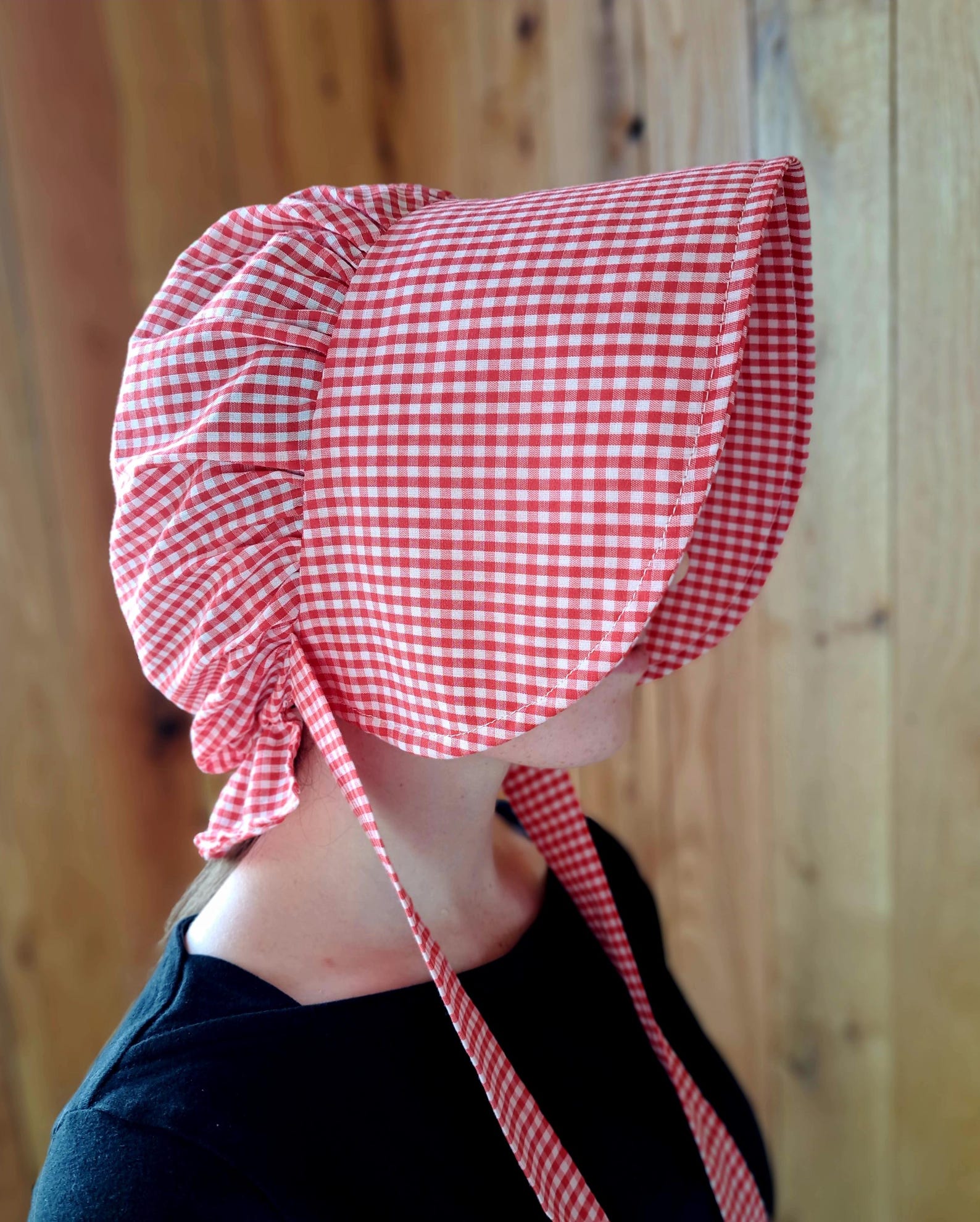 Woman's Red Checkered Pioneer Sun Bonnet. - Etsy