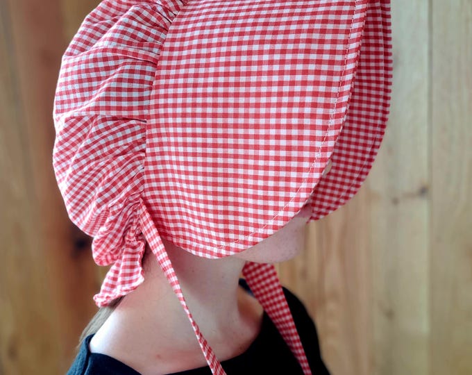 Woman's Red Checkered Pioneer Sun Bonnet. - Etsy