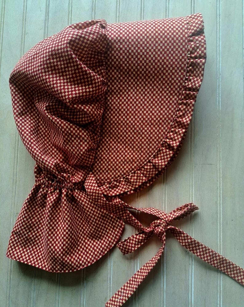 Womens Girls Cotton Sunbonnet. Red Checkered Pioneer Prairie Bonnet - Etsy