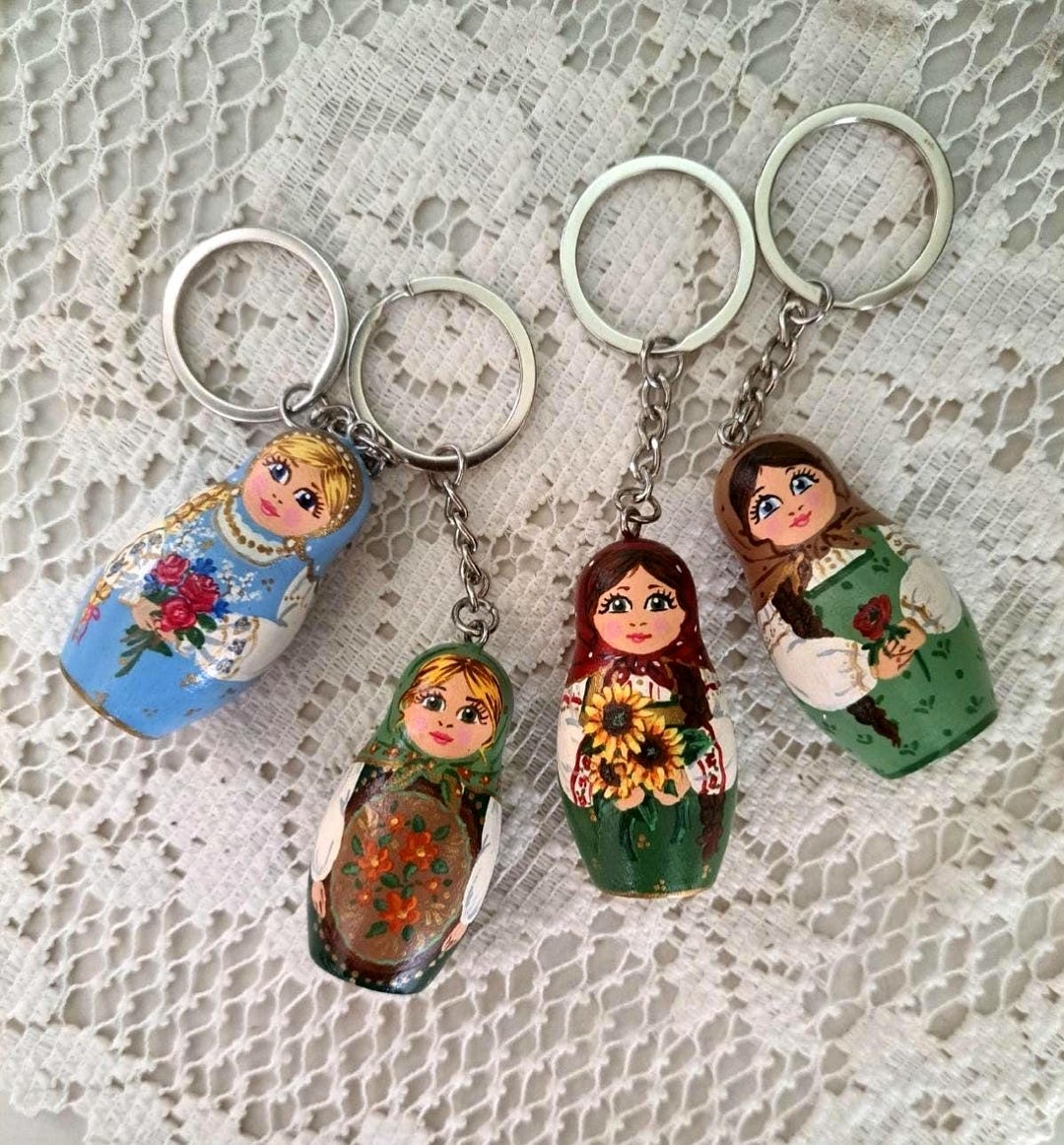 Wooden Hand-painted Matroshka Russian Nesting Doll Keychains ...