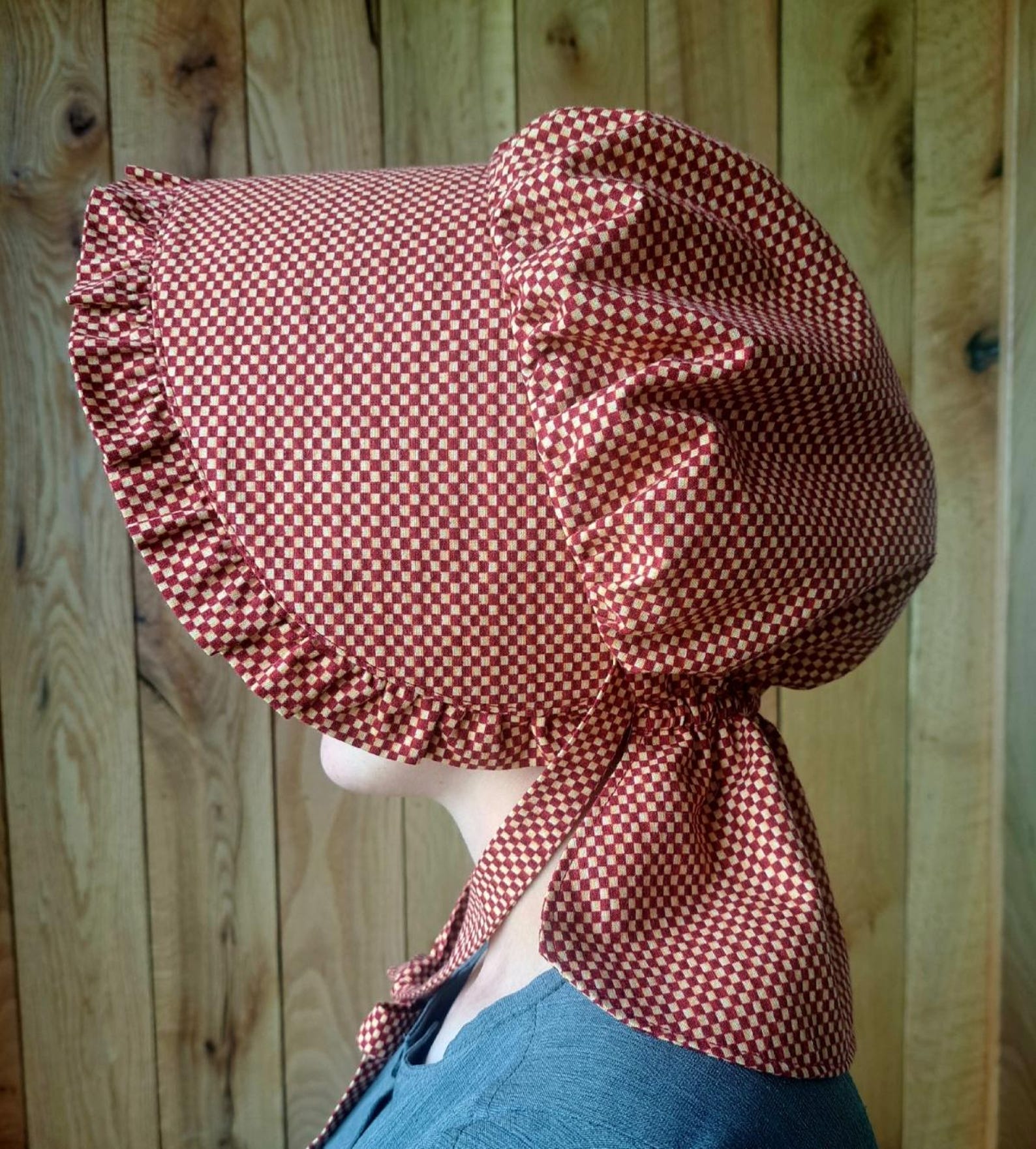 Womens Girls Cotton Sunbonnet. Red Checkered Pioneer Prairie Bonnet - Etsy