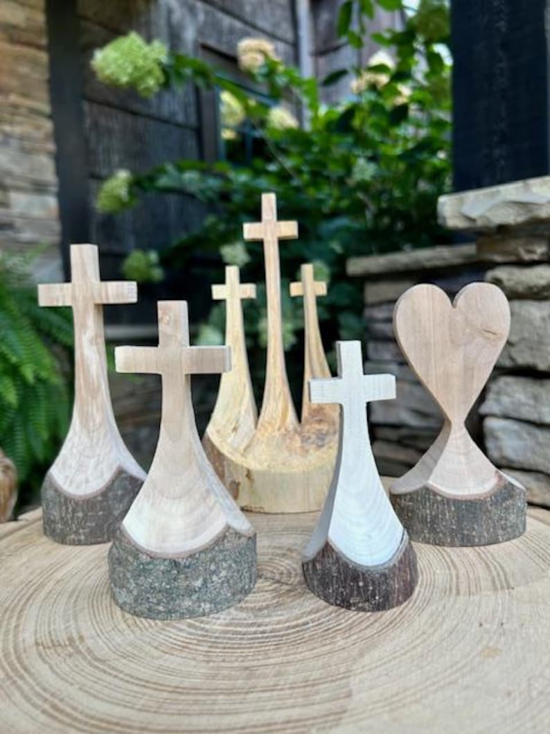Hand-cut Wooden Cross | Unique Mixed Hardwood Decor | Live Edge & Clean ...