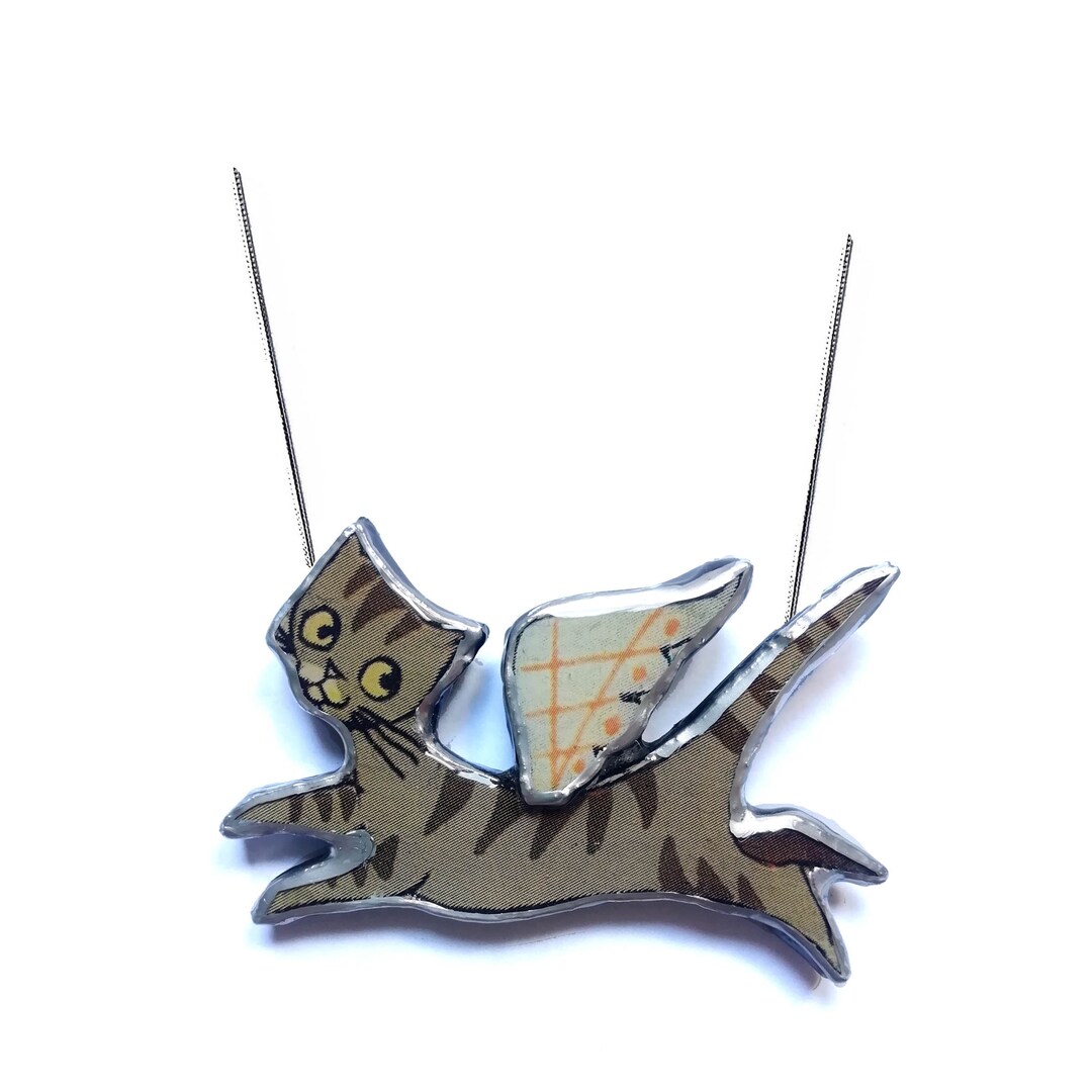Wonderfully Whimsical Resin Flying Tabby Cat Angel Necklace by ...