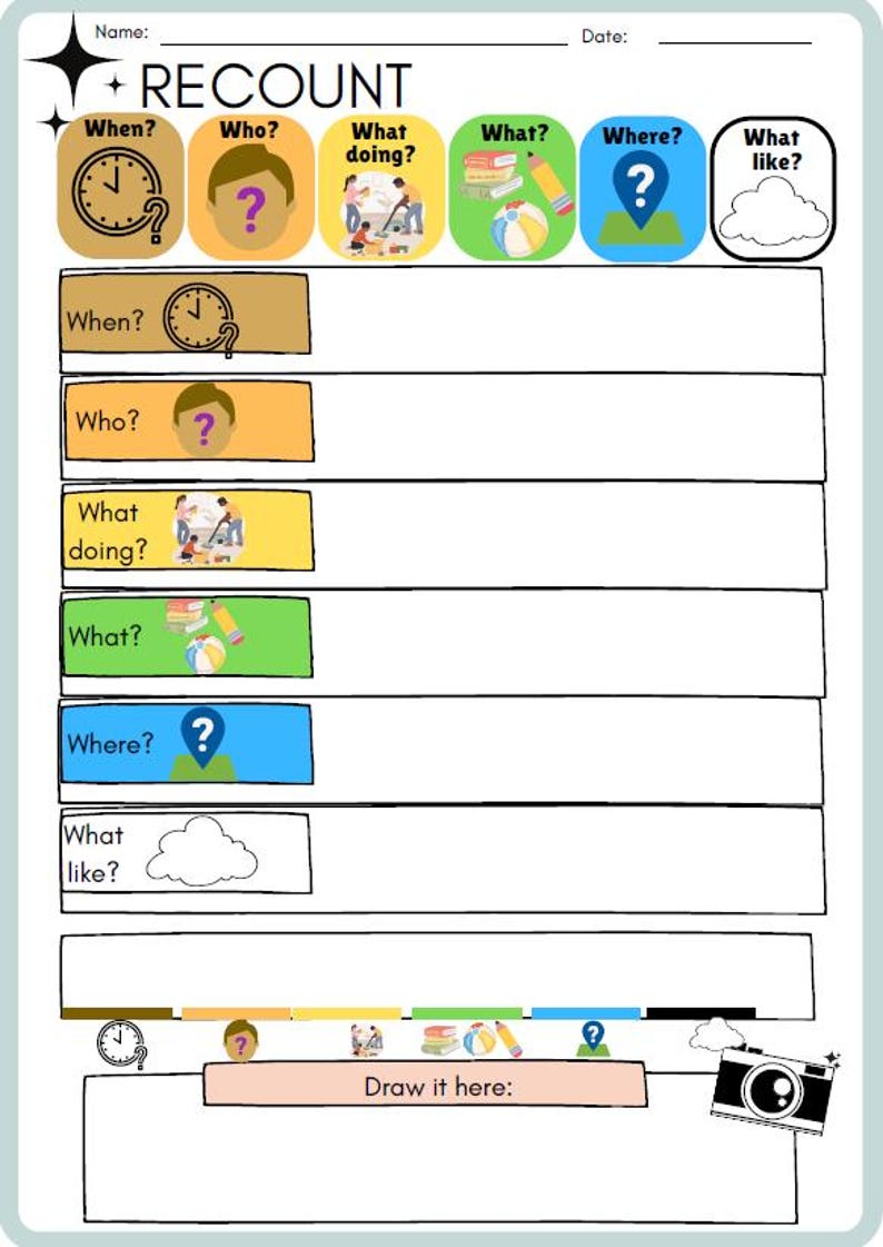 Colourful Semantics Recount Worksheet - Etsy