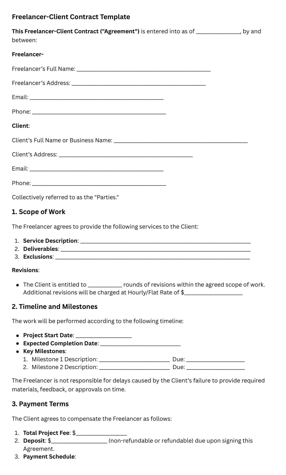 Freelance Agreement Template, Professional Service Contract, Client ...