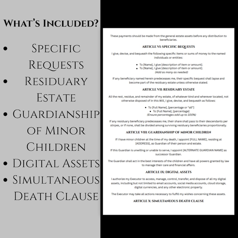 Last Will and Testament Template Printable, Fillable Legal Will PDF ...