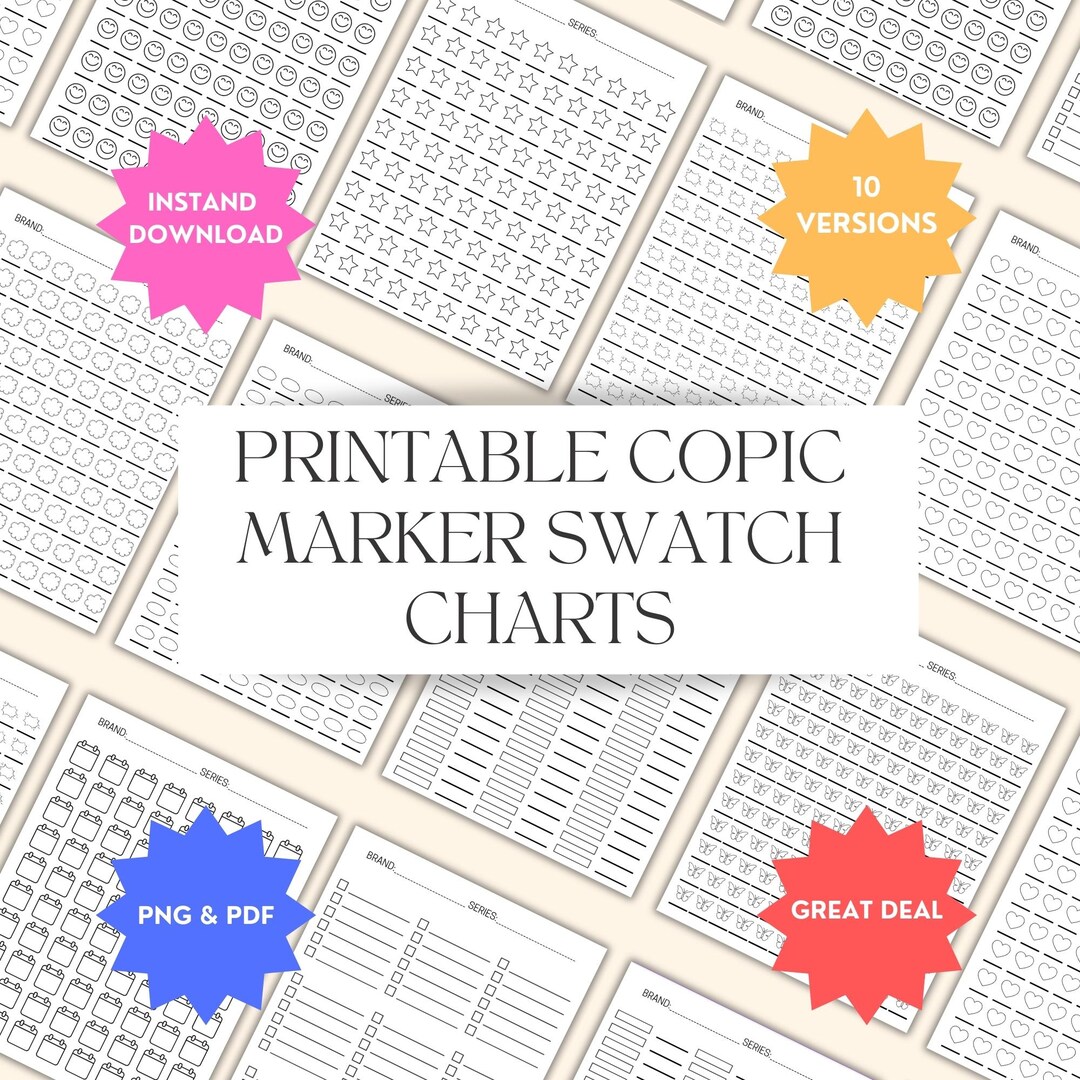 Copic Marker Swatch Chart for Artists and Illustrators, Printable ...