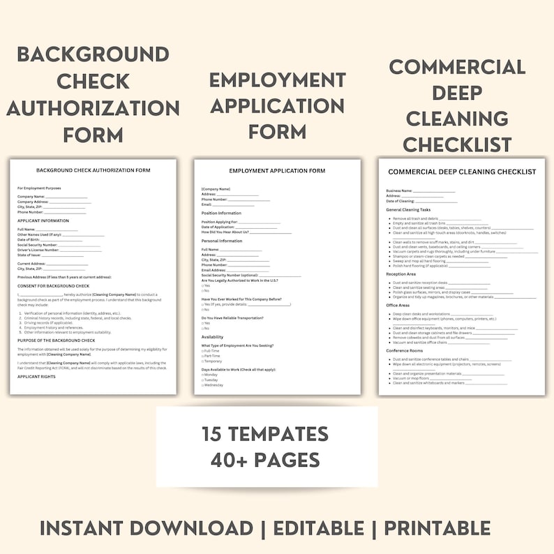 Cleaning Service Business Forms Bundle Editable Cleaning Service ...