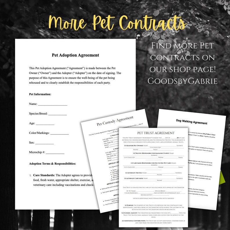 Pet Sitting Contract Template | Editable Pet Care Agreement | Dog Cat ...