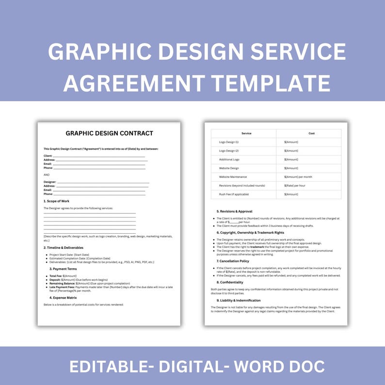 Graphic Design Contract, Design Services Forms, Contract for Graphic Designers, Freelance ...