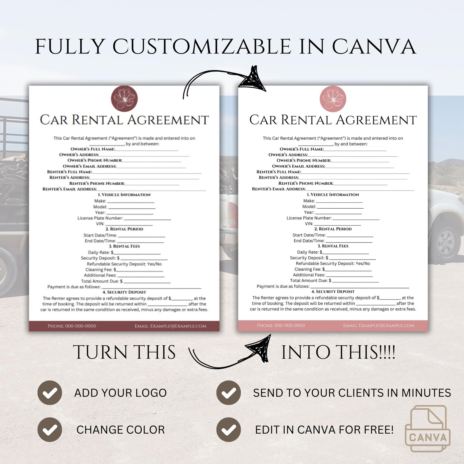Car Rental Agreement Template | Editable & Printable Car Rental ...