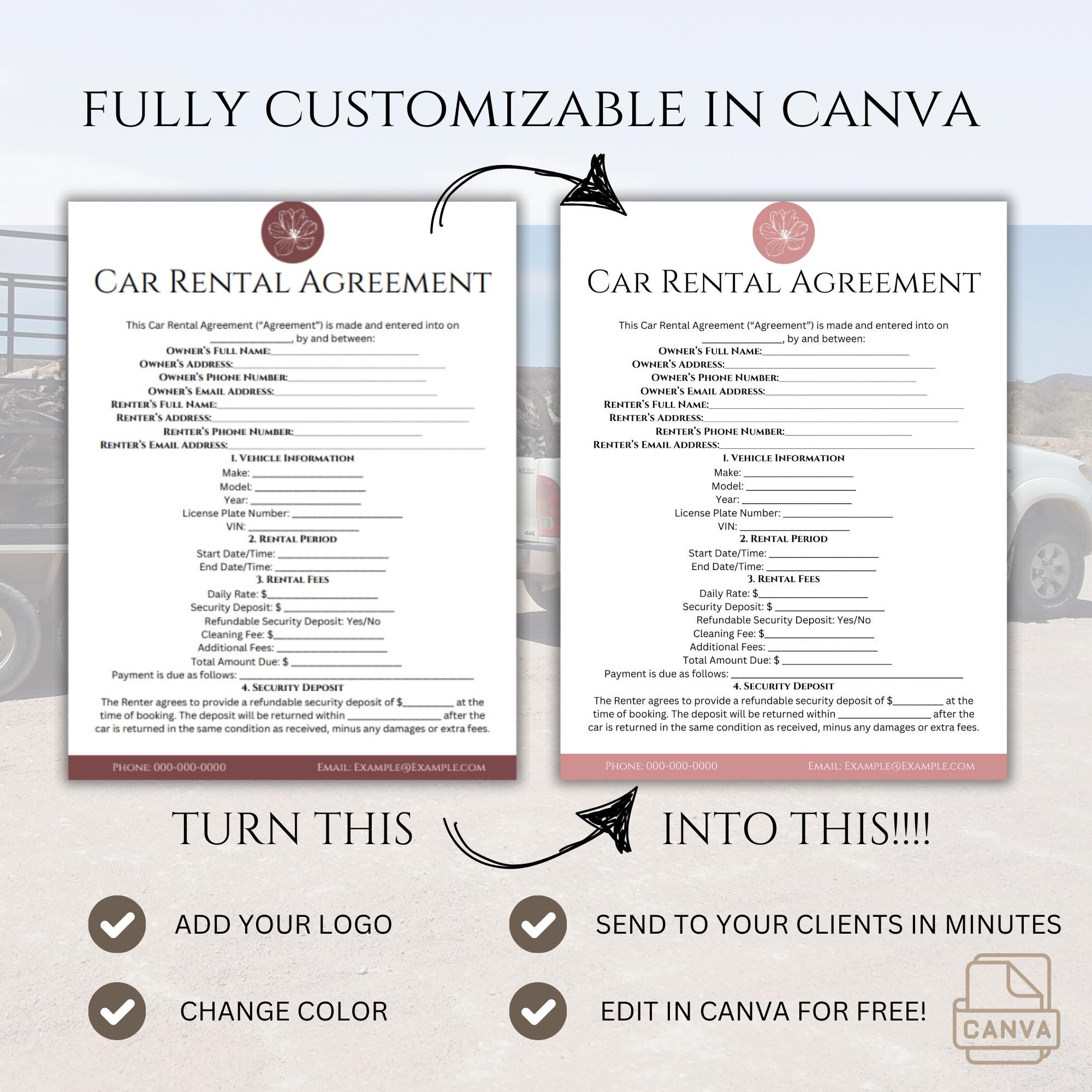 Car Rental Agreement Template | Editable & Printable Car Rental ...