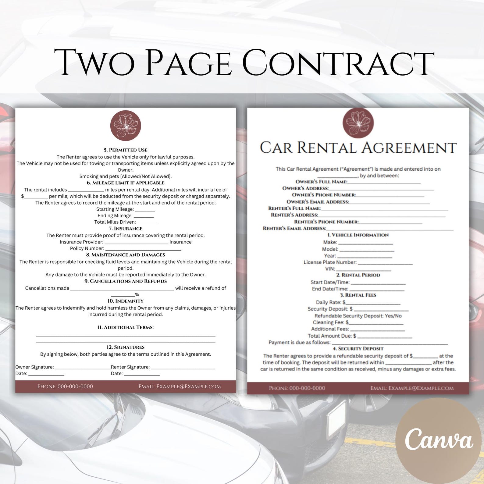 Car Rental Agreement Template | Editable & Printable Car Rental ...
