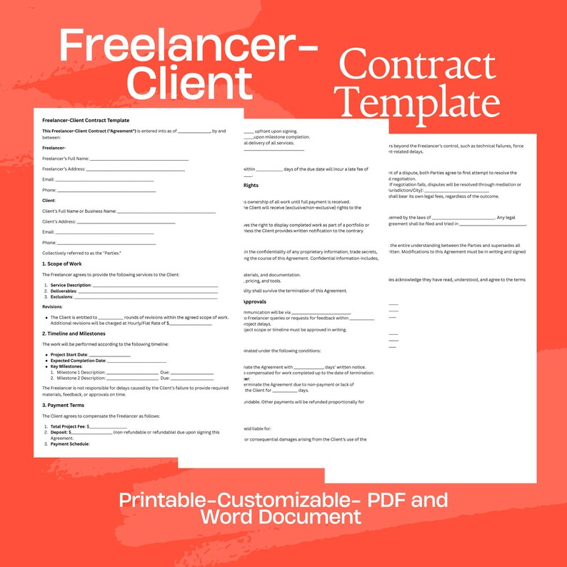 Freelance Agreement Template, Professional Service Contract, Client ...