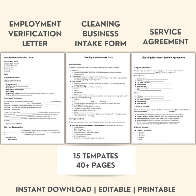 Cleaning Service Business Forms Bundle Editable Cleaning Service ...