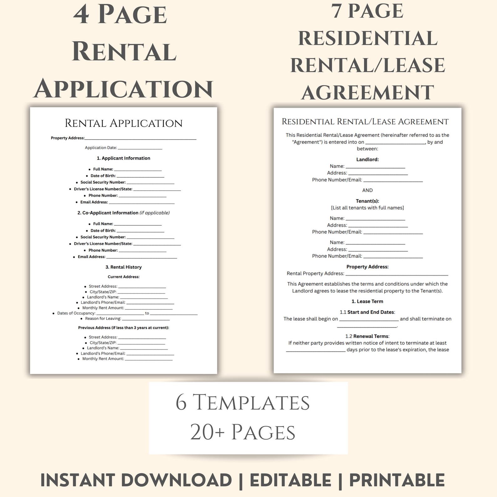 Landlord Template Bundle: Lease Agreement, Rental Application ...