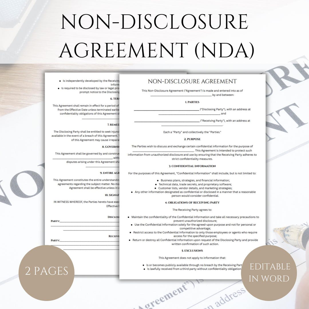 Non-disclosure Agreement Template. NDA Forms. Confidential Disclosure ...