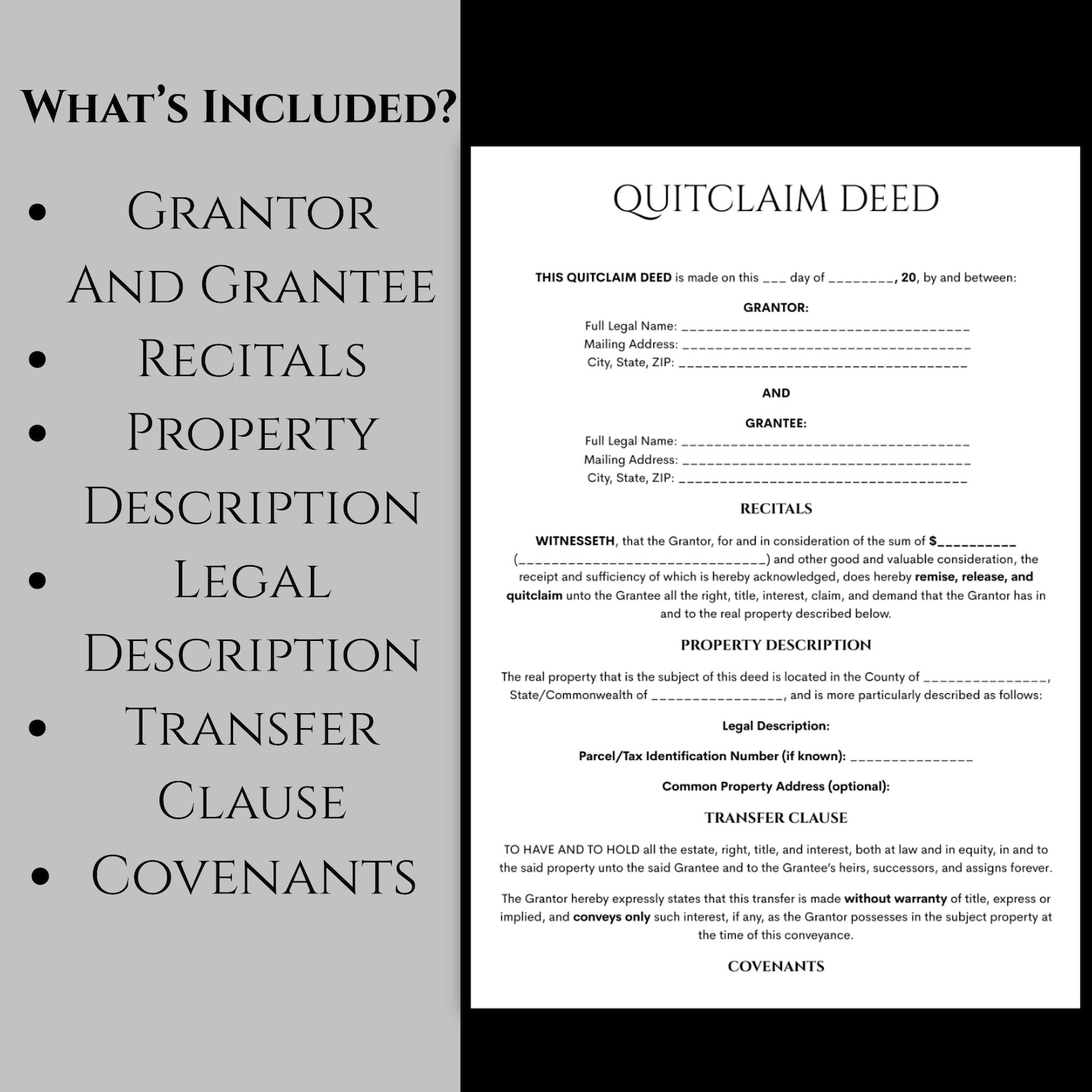Quitclaim Deed Template | Printable and Editable Legal Form | Real ...
