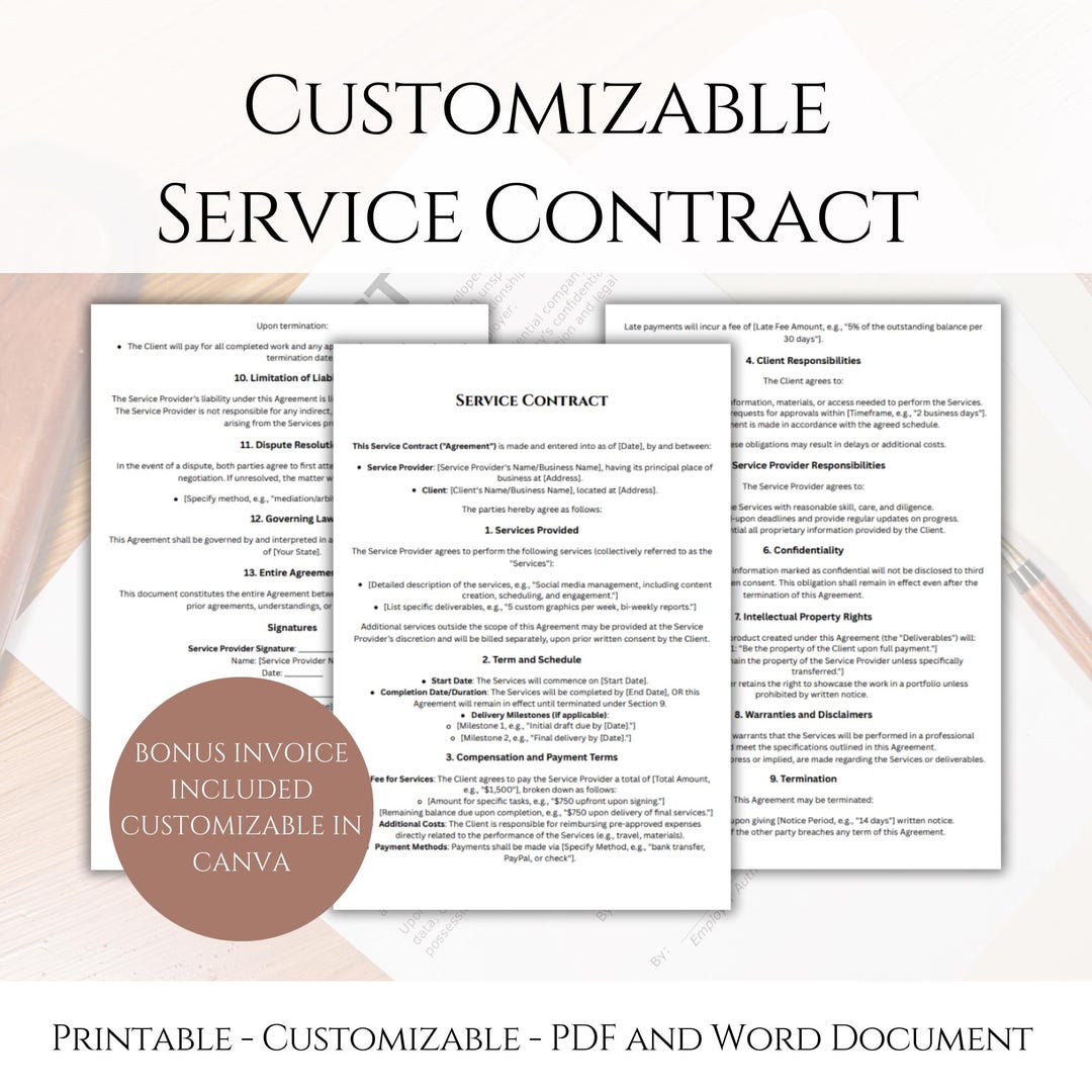 Service Contract Agreement, Printable Service Contract Templates ...