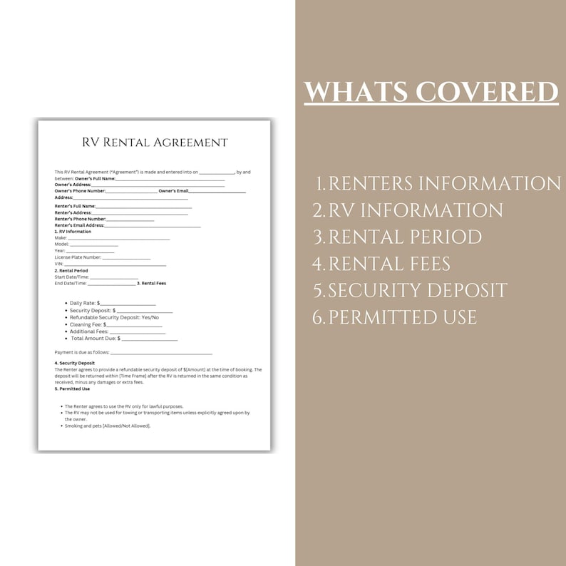 RV Rental Agreement Contract, RV Rental Contract Template, Rental ...