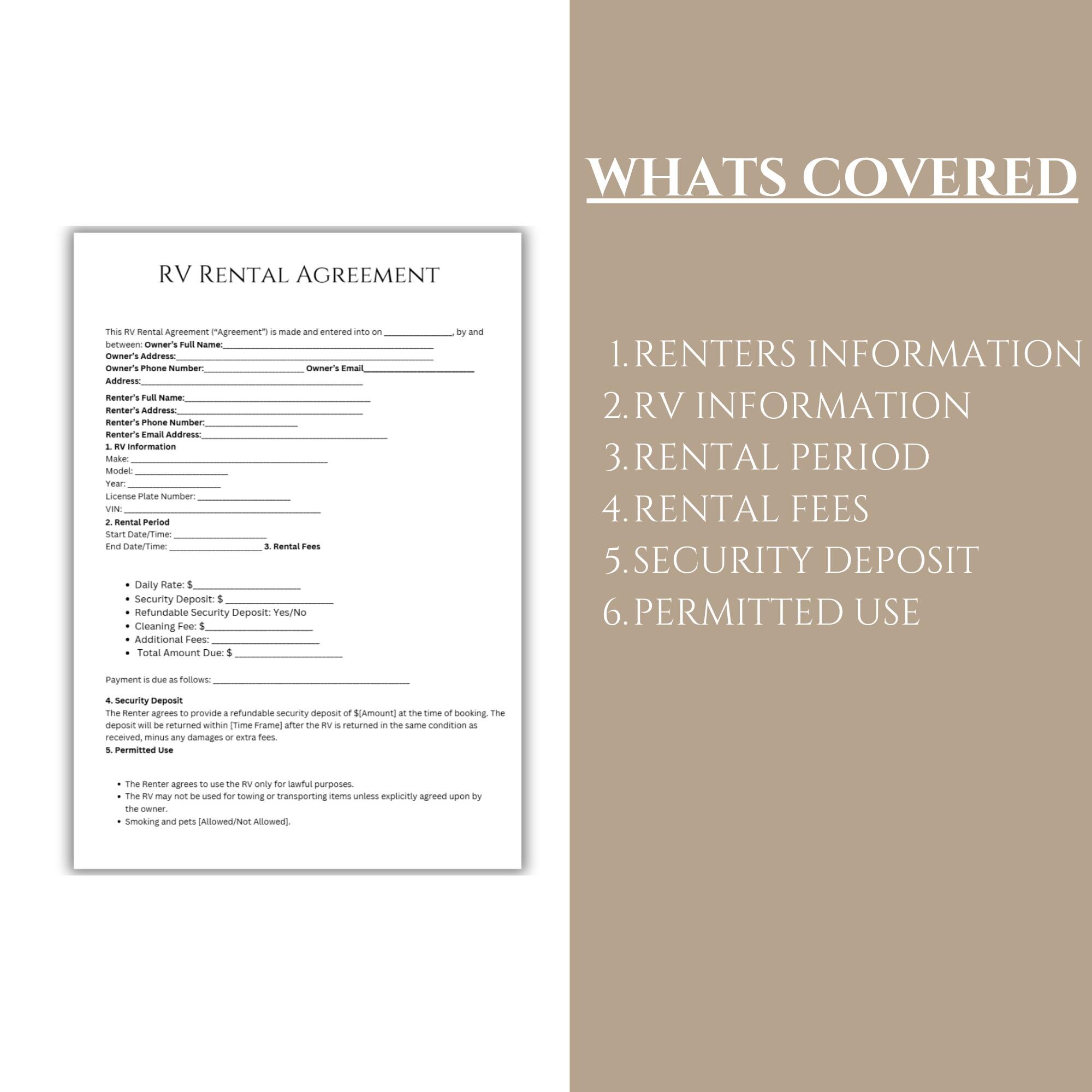 RV Rental Agreement Contract, RV Rental Contract Template, Rental ...