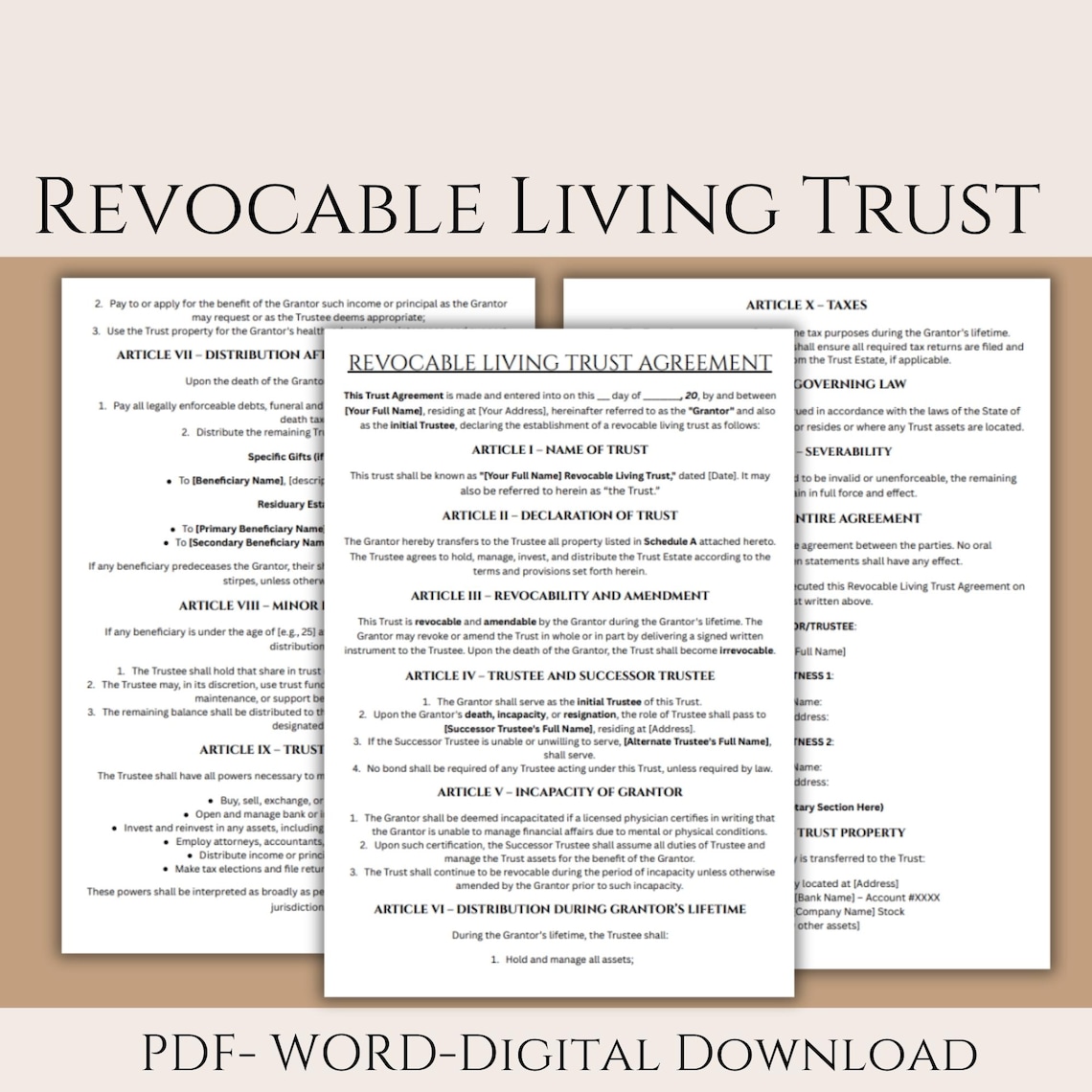 Revocable Living Trust Agreement, Living Trust Form, Inter Vivos Trust ...
