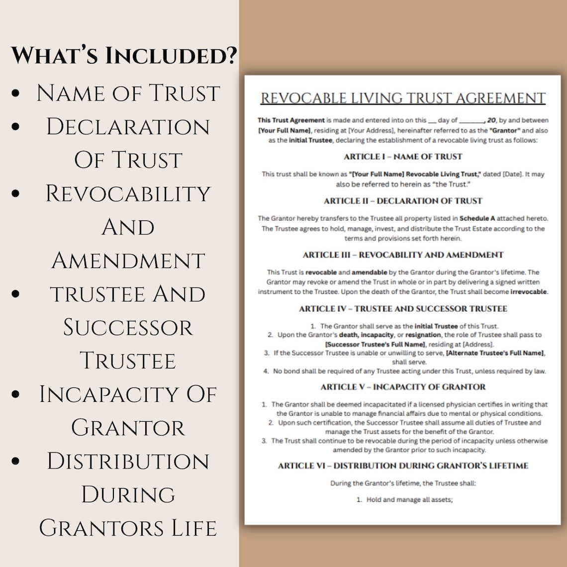 Revocable Living Trust Agreement, Living Trust Form, Inter Vivos Trust ...