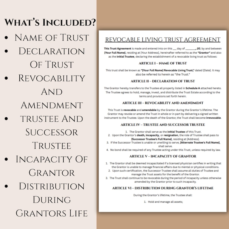 Revocable Living Trust Agreement, Living Trust Form, Inter Vivos Trust ...
