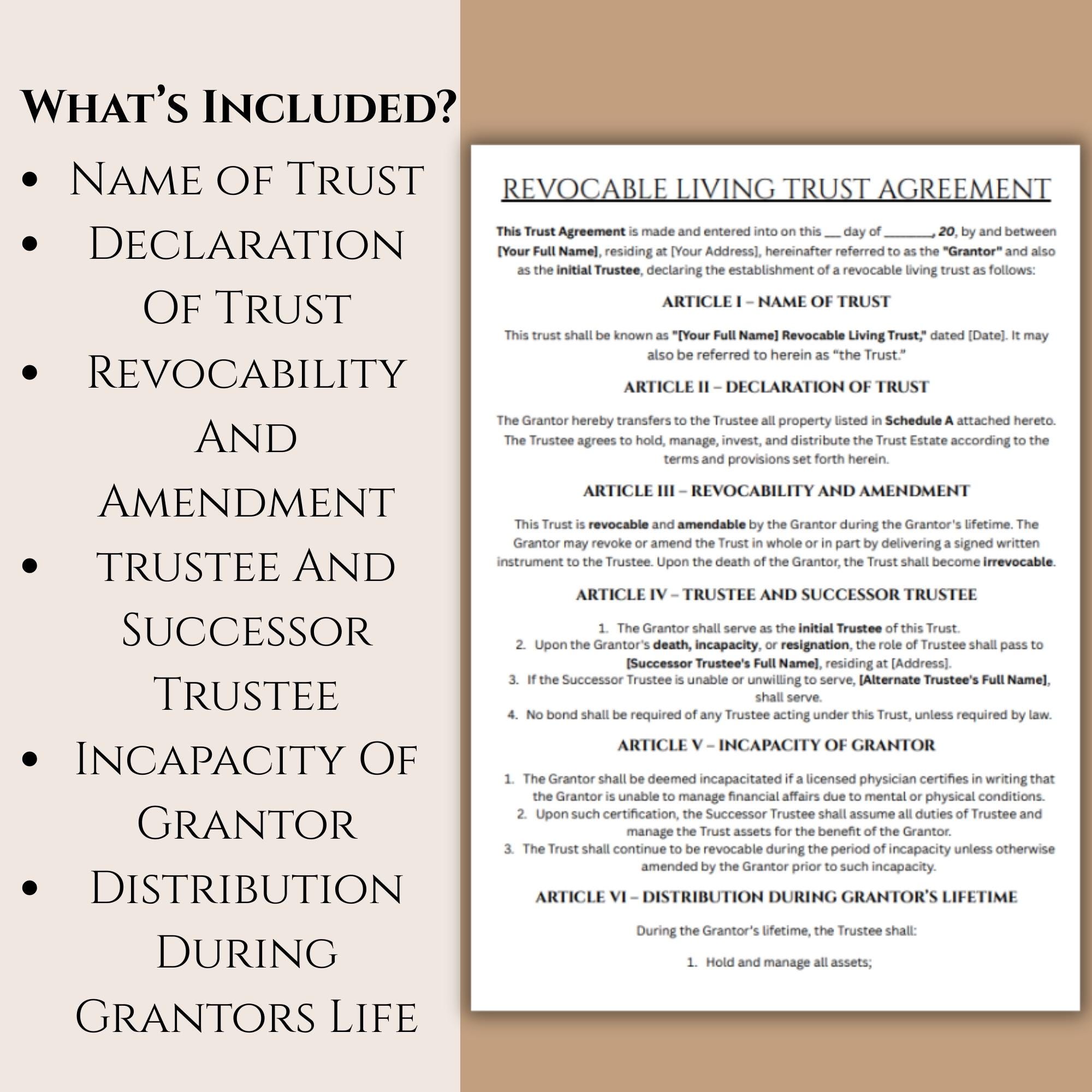 Revocable Living Trust Agreement, Living Trust Form, Inter Vivos Trust ...