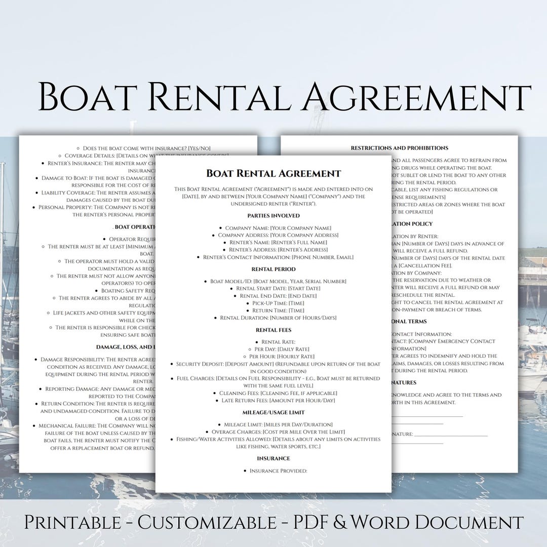 Boat Rental Agreement, Boat Rental Terms, Watercraft Rental, Boating ...