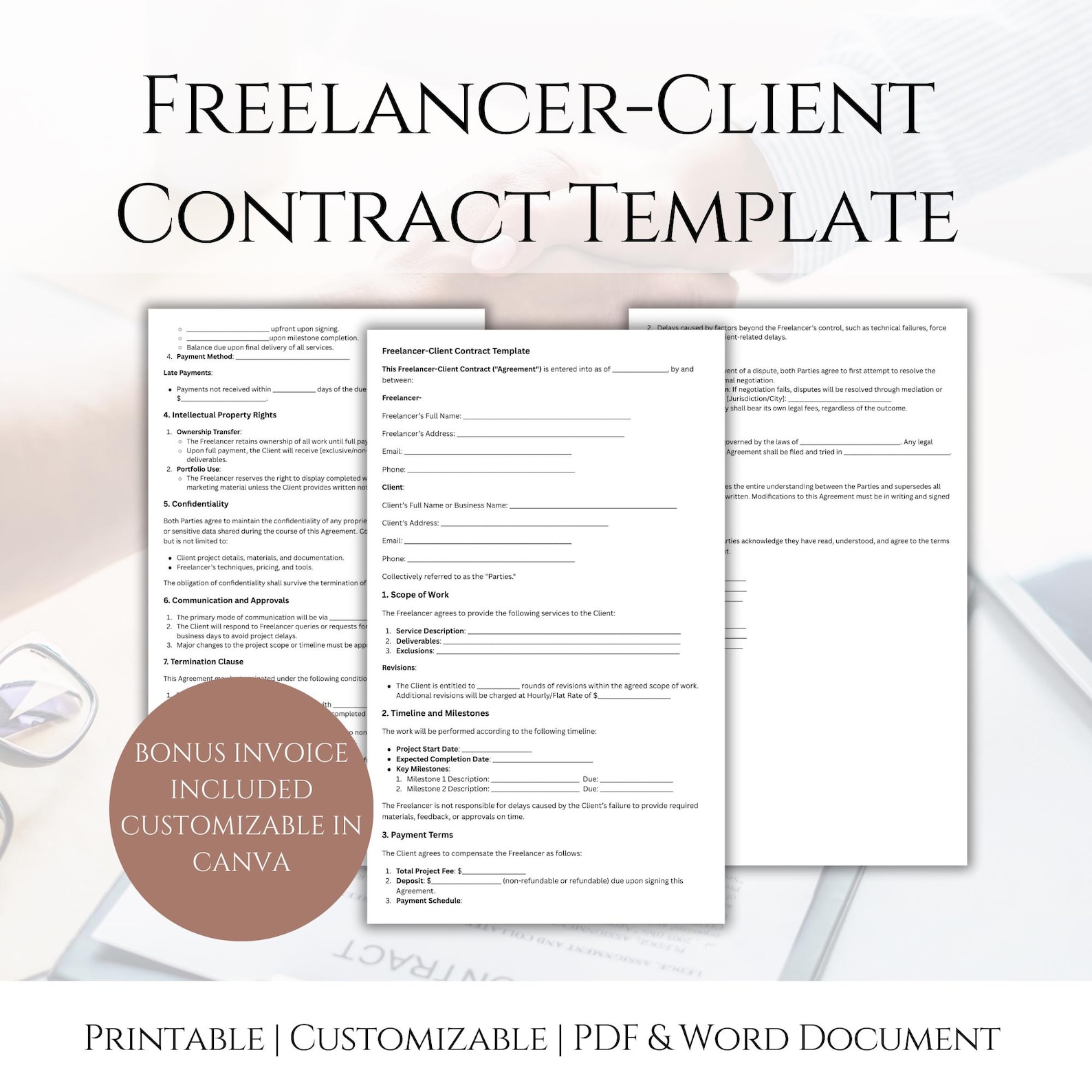 Freelance Agreement Template, Professional Service Contract, Client ...