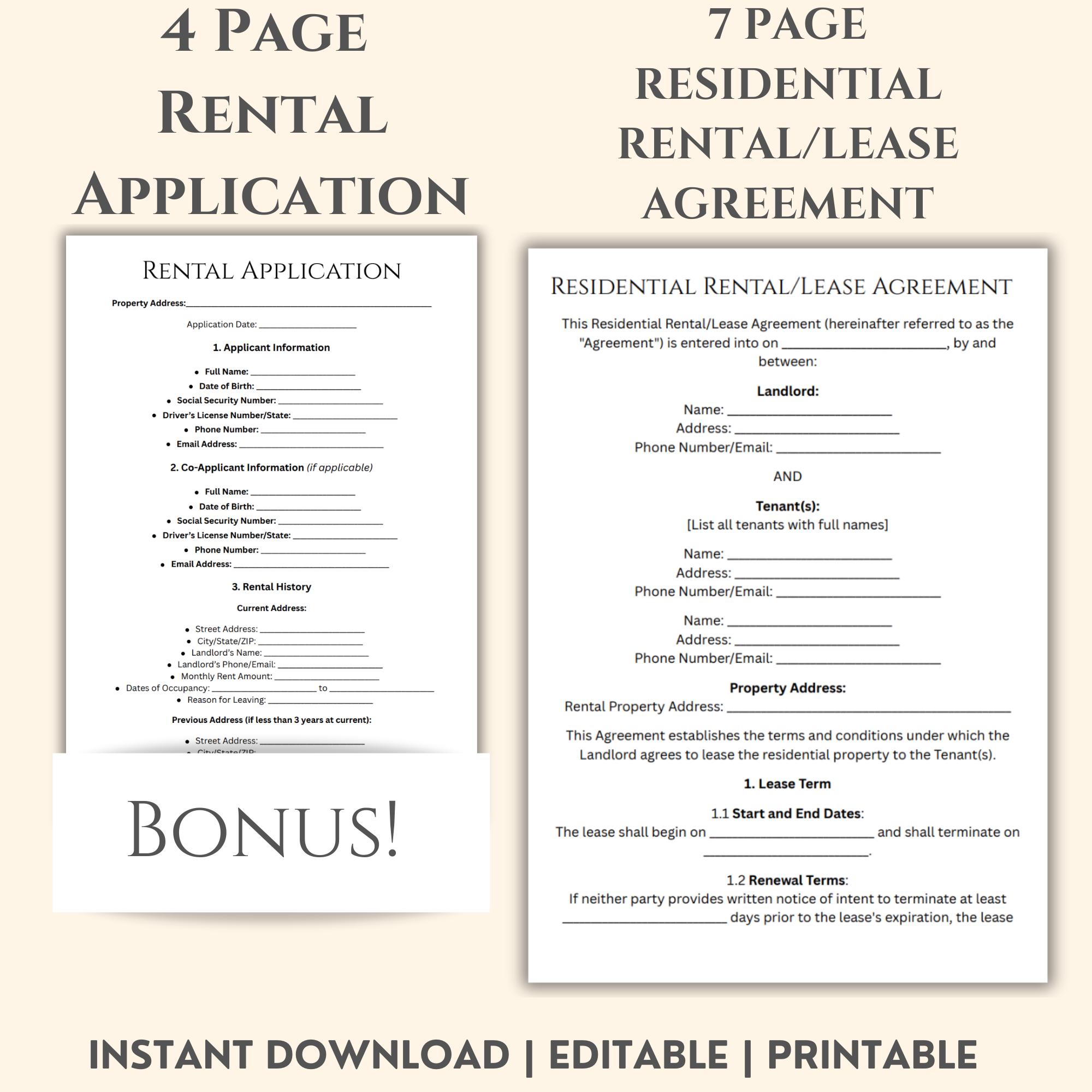 Lease Agreement With BONUS Rental Application, Property Manager ...