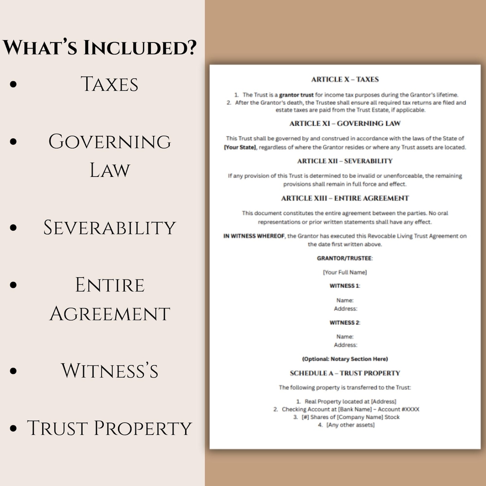 Revocable Living Trust Agreement, Living Trust Form, Inter Vivos Trust ...