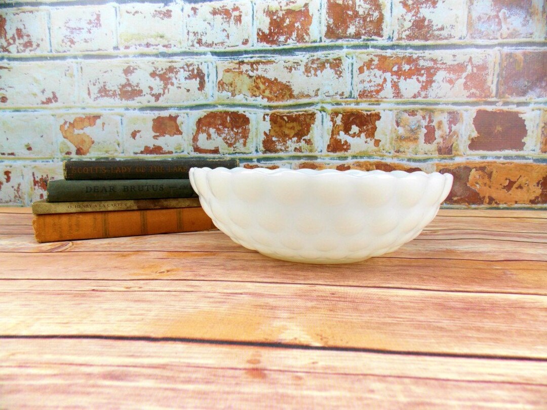 Vintage Milk Glass Bowl, Anchor Hocking, Bubble Design, Decorative Bowl ...