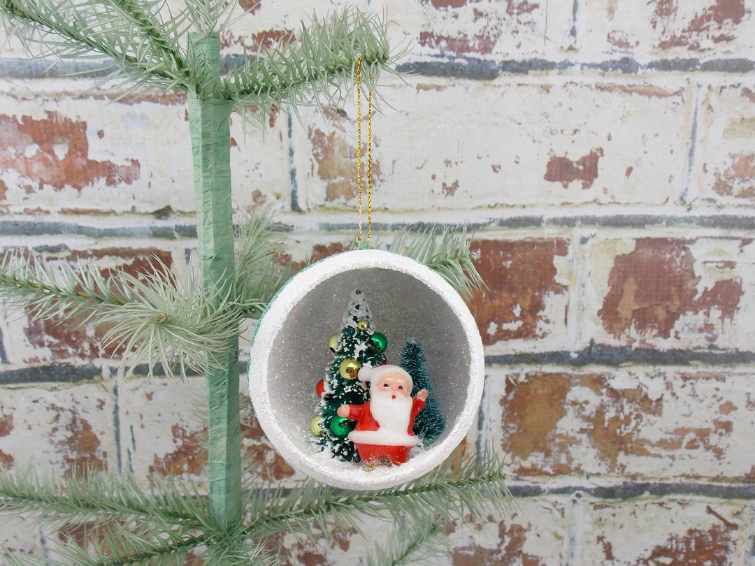 Santa Diorama Ornament, Santa Claus Ornament, Paper Mache Ball, Retro ...