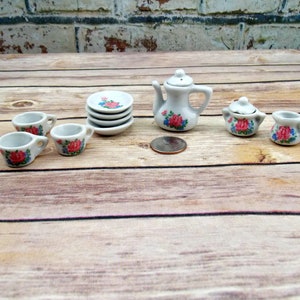 Miniature Tea Set, Doll Tea Set, Floral Miniature Tea Set, Ceramic ...