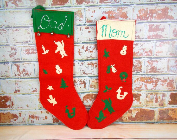 Vintage Felt Mom and Dad Christmas Stockings Set, Felt Christmas ...
