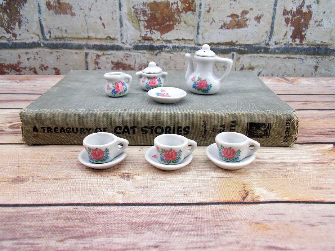 Miniature Tea Set, Doll Tea Set, Floral Miniature Tea Set, Ceramic ...