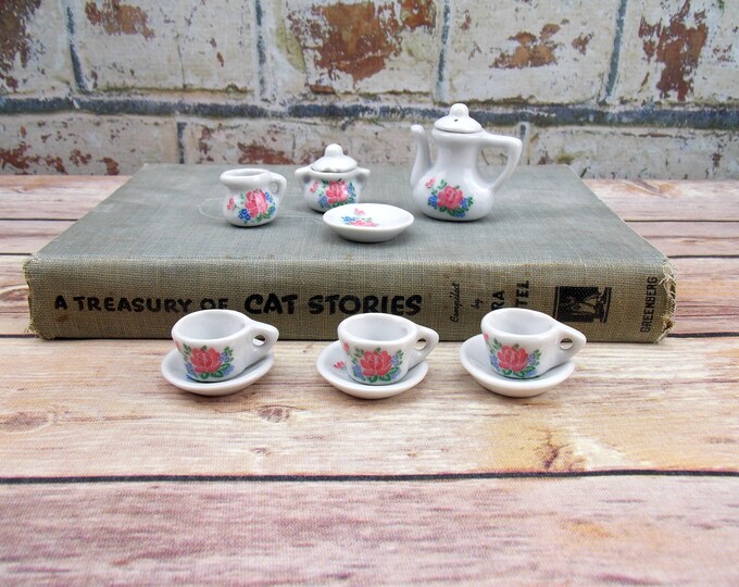 Miniature Tea Set, Doll Tea Set, Floral Miniature Tea Set, Ceramic ...