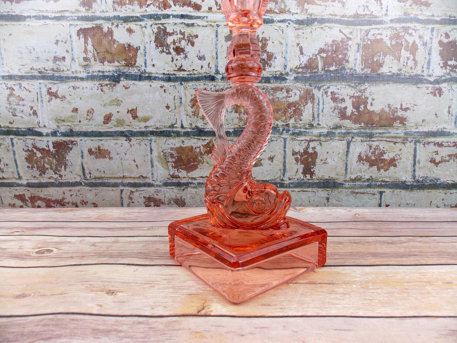 Vintage Pink Glass Fish Candlestick Koi Fish Dolphin - Etsy